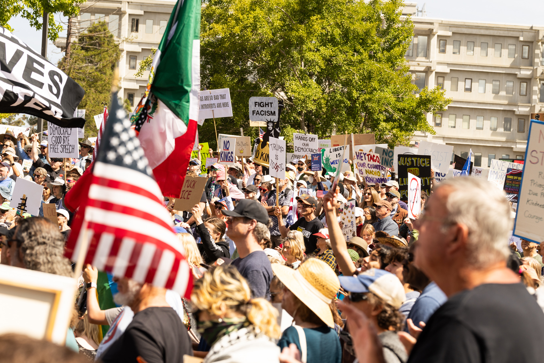 At 'No Kings' protests in Santa Cruz and Watsonville, flags and slogans ...